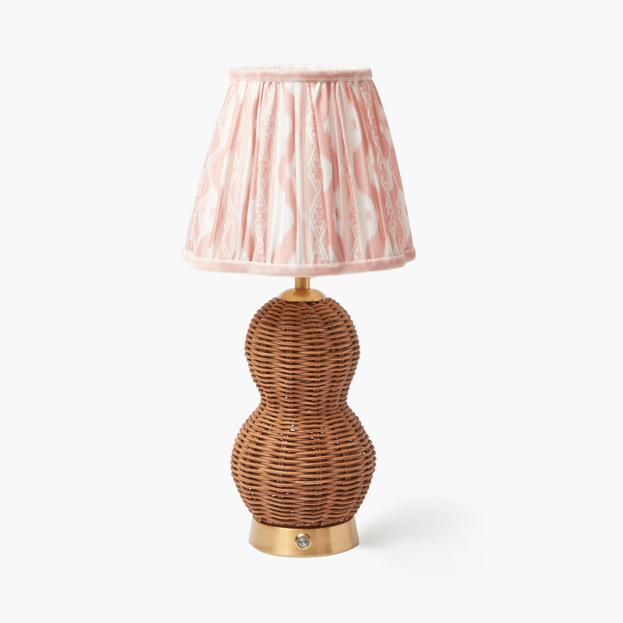 Rattan Bardot Rechargeable Lamp with Pink Ikat Shade (18cm)