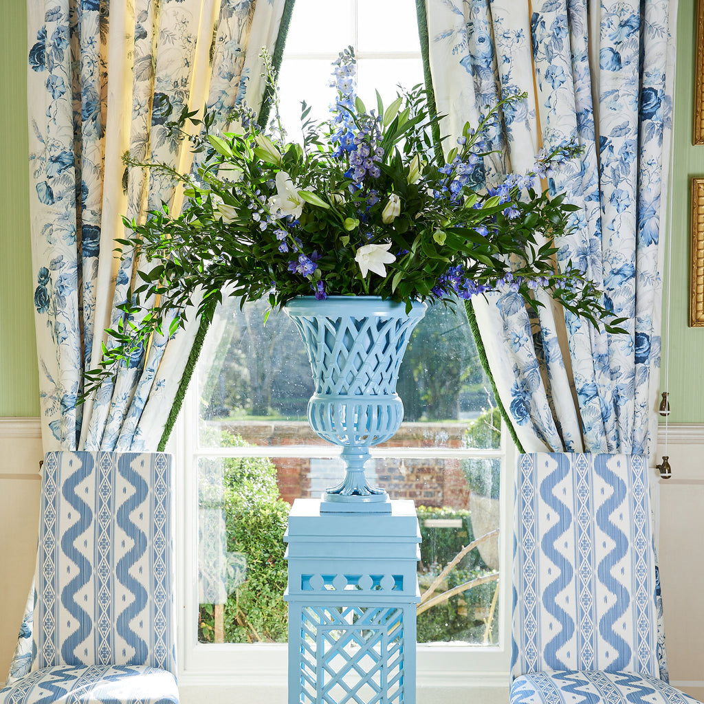 Adelaide Blue Lattice Urn & Pedestal– Mrs. Alice