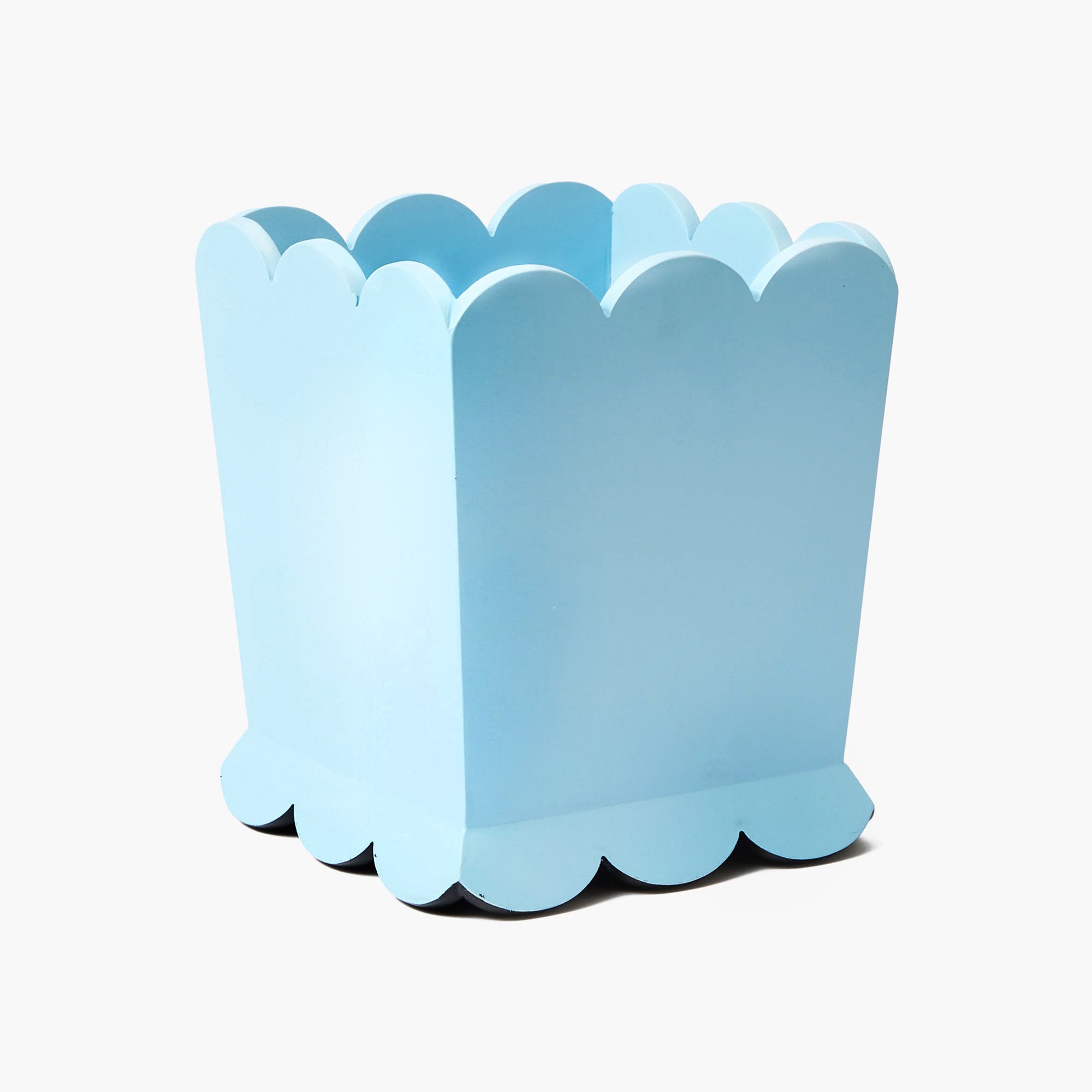 Soft Blue Scalloped Lacquer Waste Paper Bin