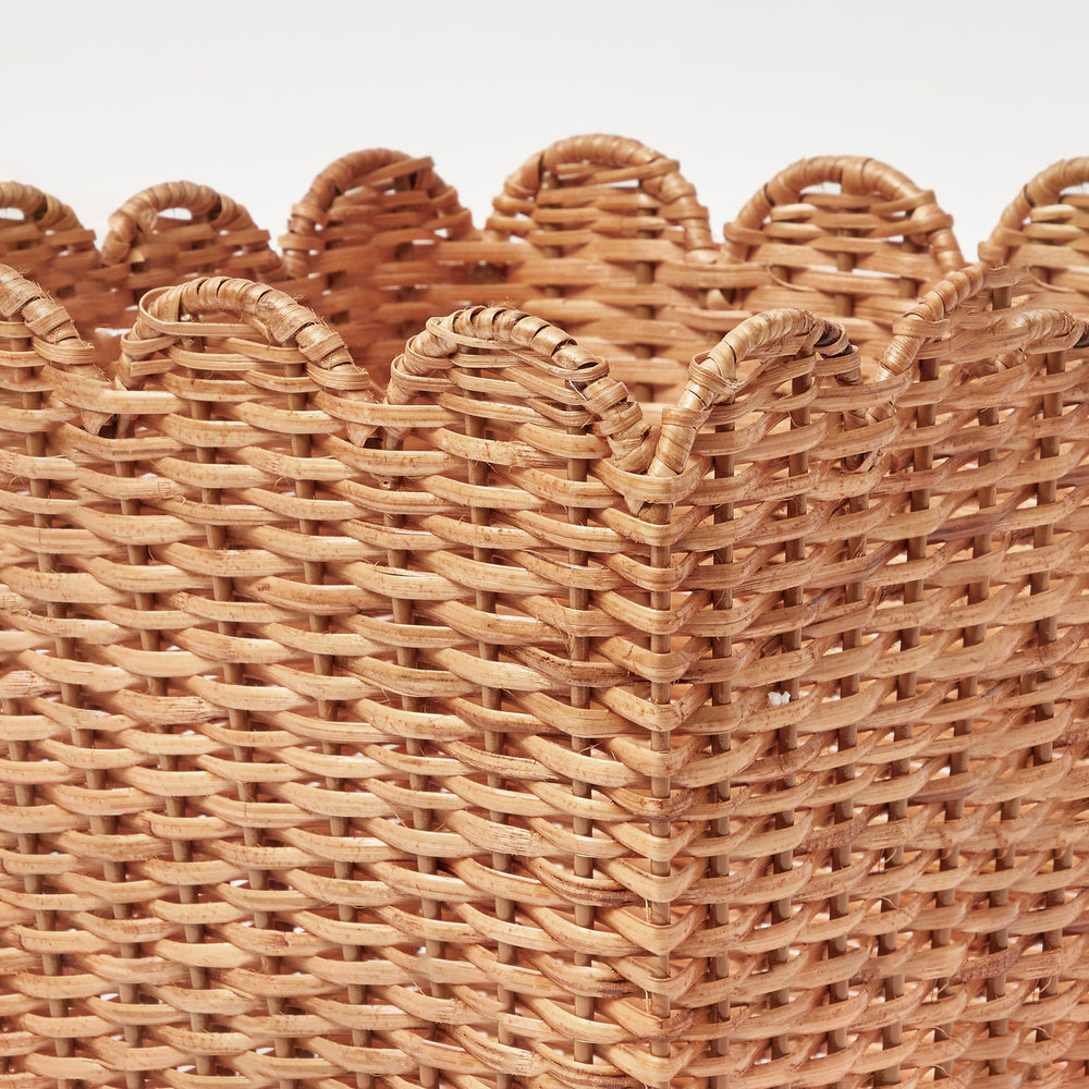 Scalloped Rattan Waste Paper Bin