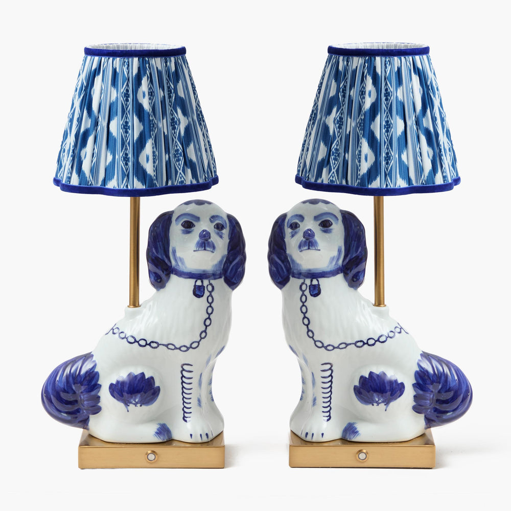 Staffordshire Dog Rechargeable Lamp with Cobalt Ikat Shade (Pair)
