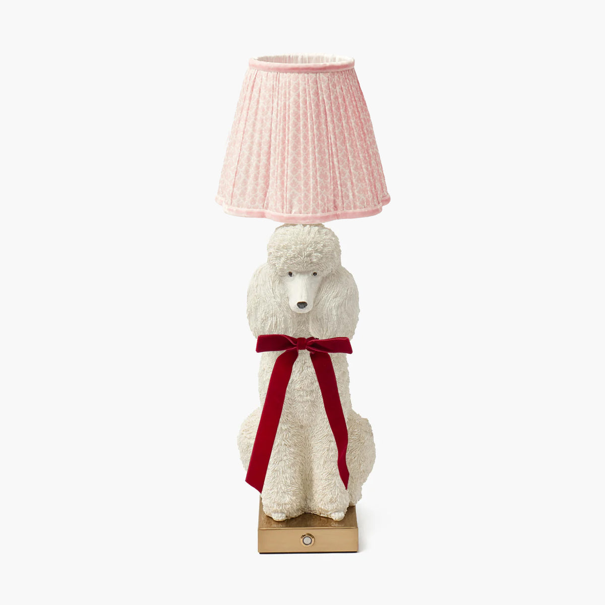 Red Ribboned Fifi Poodle Rechargeable Lamp with Pink Lotus Shade (18cm