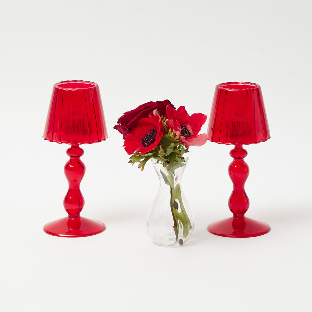 Red Glass Lantern Tea Light Holder (Pair) - 18 cm– Mrs. Alice