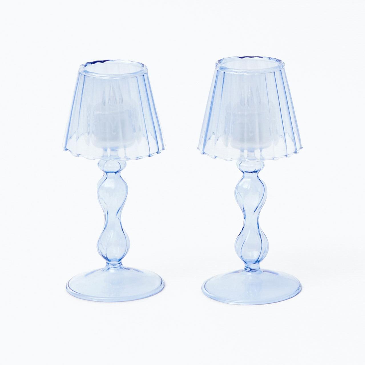 Blue Glass Lantern Tea Light Holder (Pair) - 18 cm