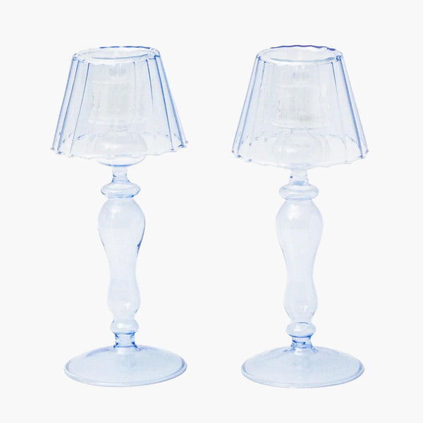 Blue Glass Lantern Tea Light Holders (Pair) - 24cm