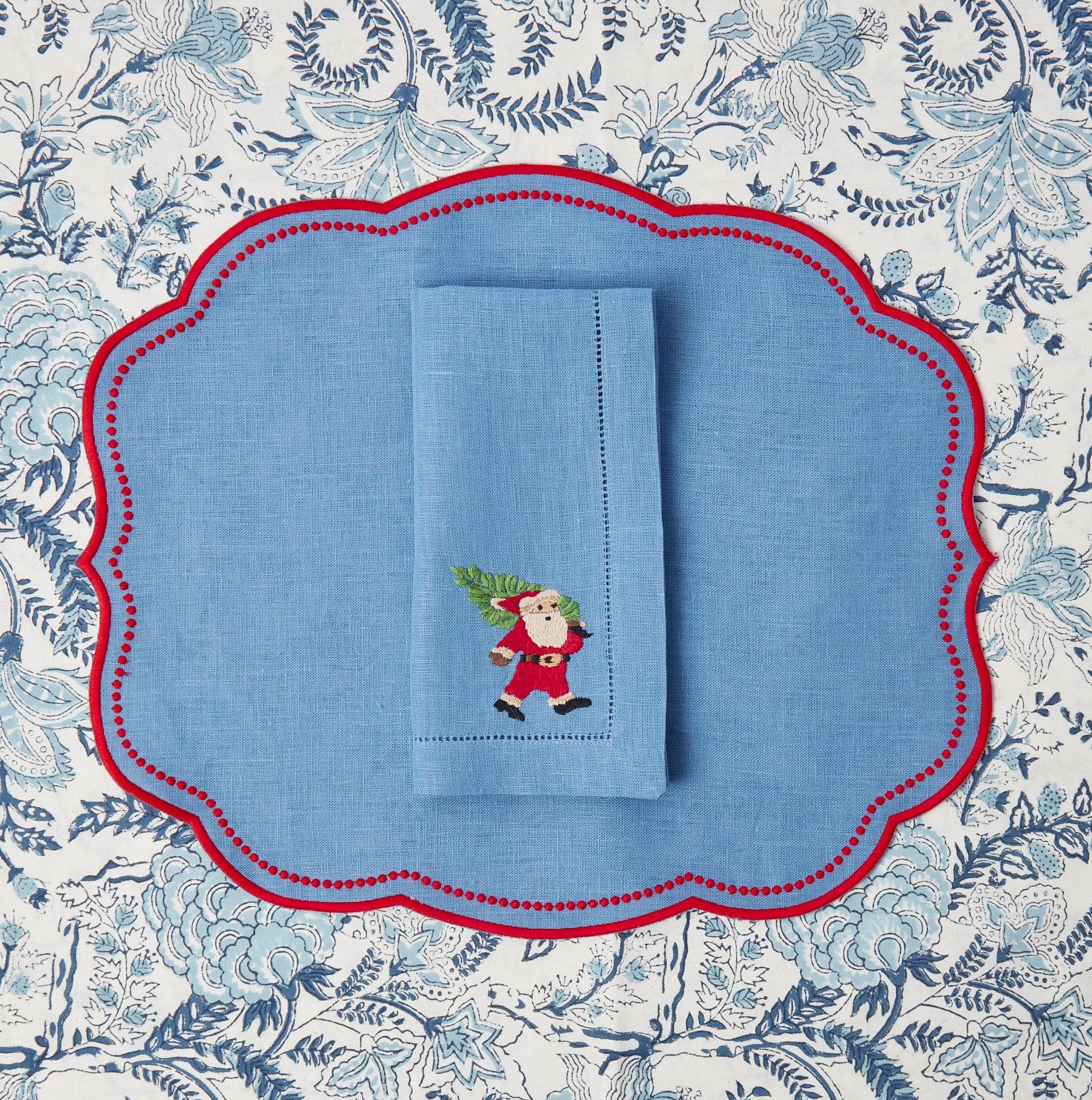 Blue & Red Hand Embroidered Father Christmas Napkins (Set of 4)– Mrs. Alice