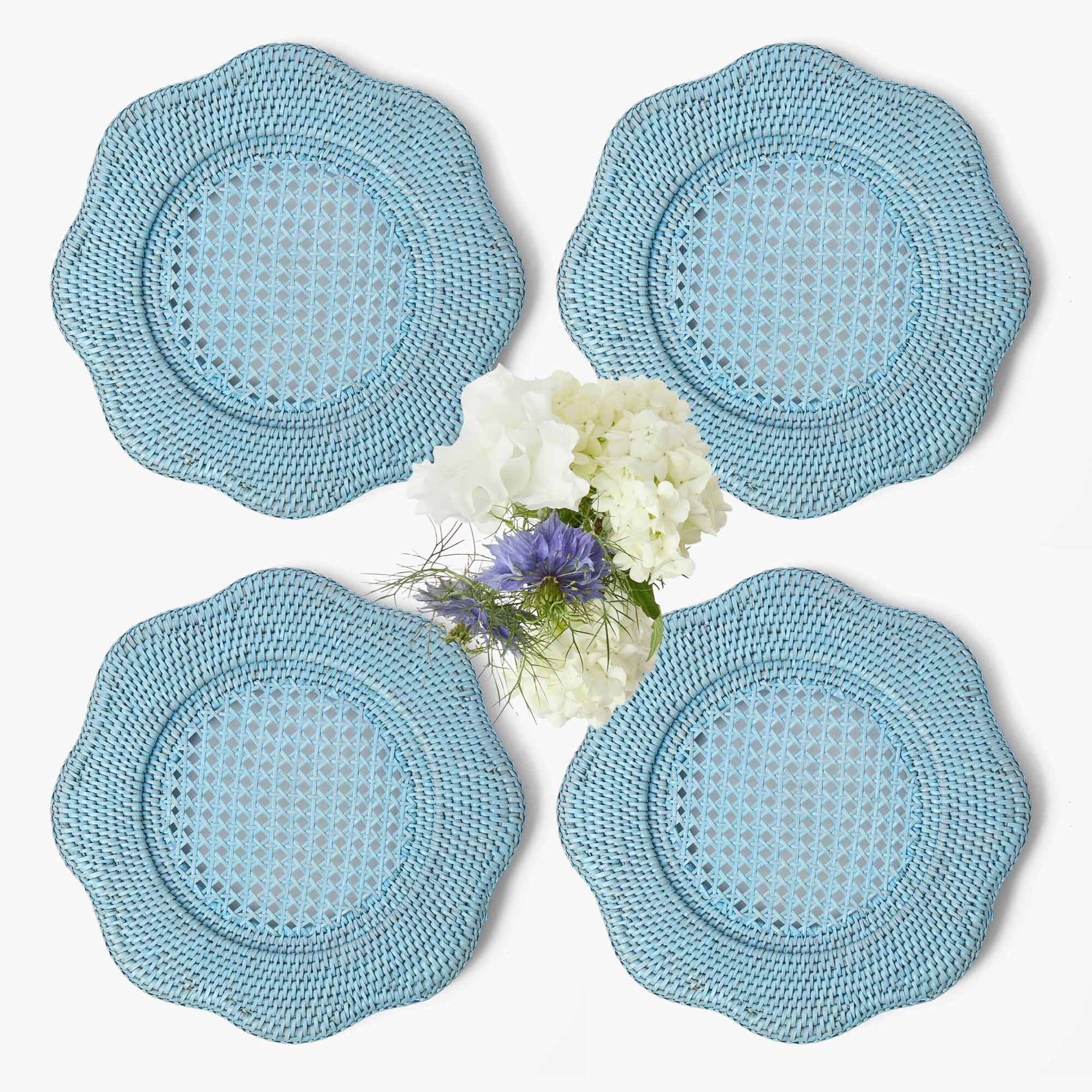 Blue Scalloped Rattan Charger Plates (Set of 4)