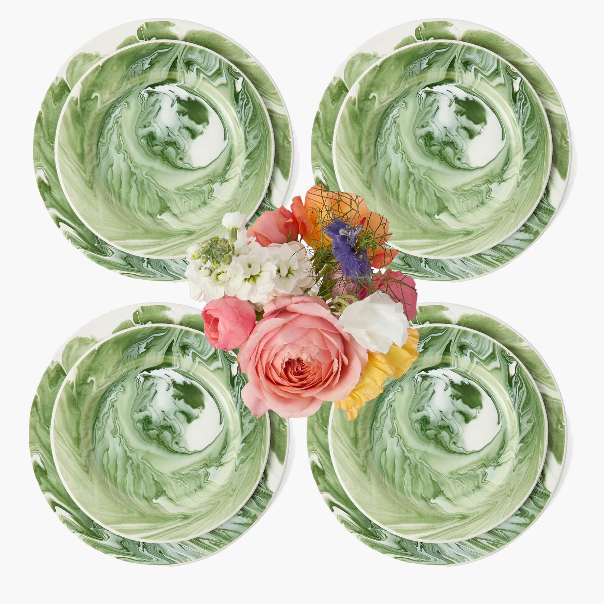 Julia Green Marbled Dinner & Starter Plates (Set of 8)