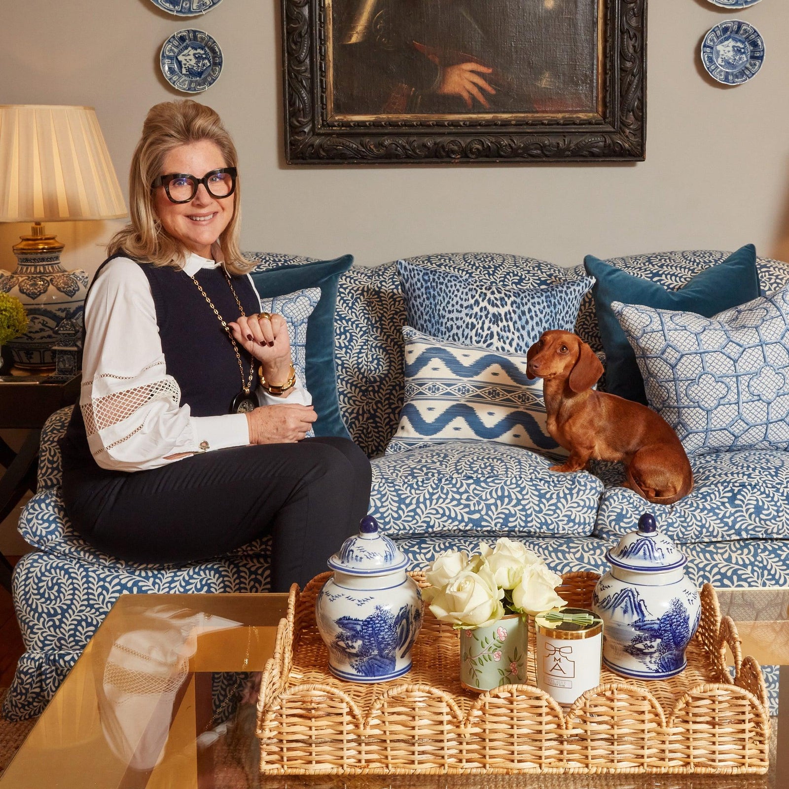 Cobalt Blue Ikat Stripe Fabric