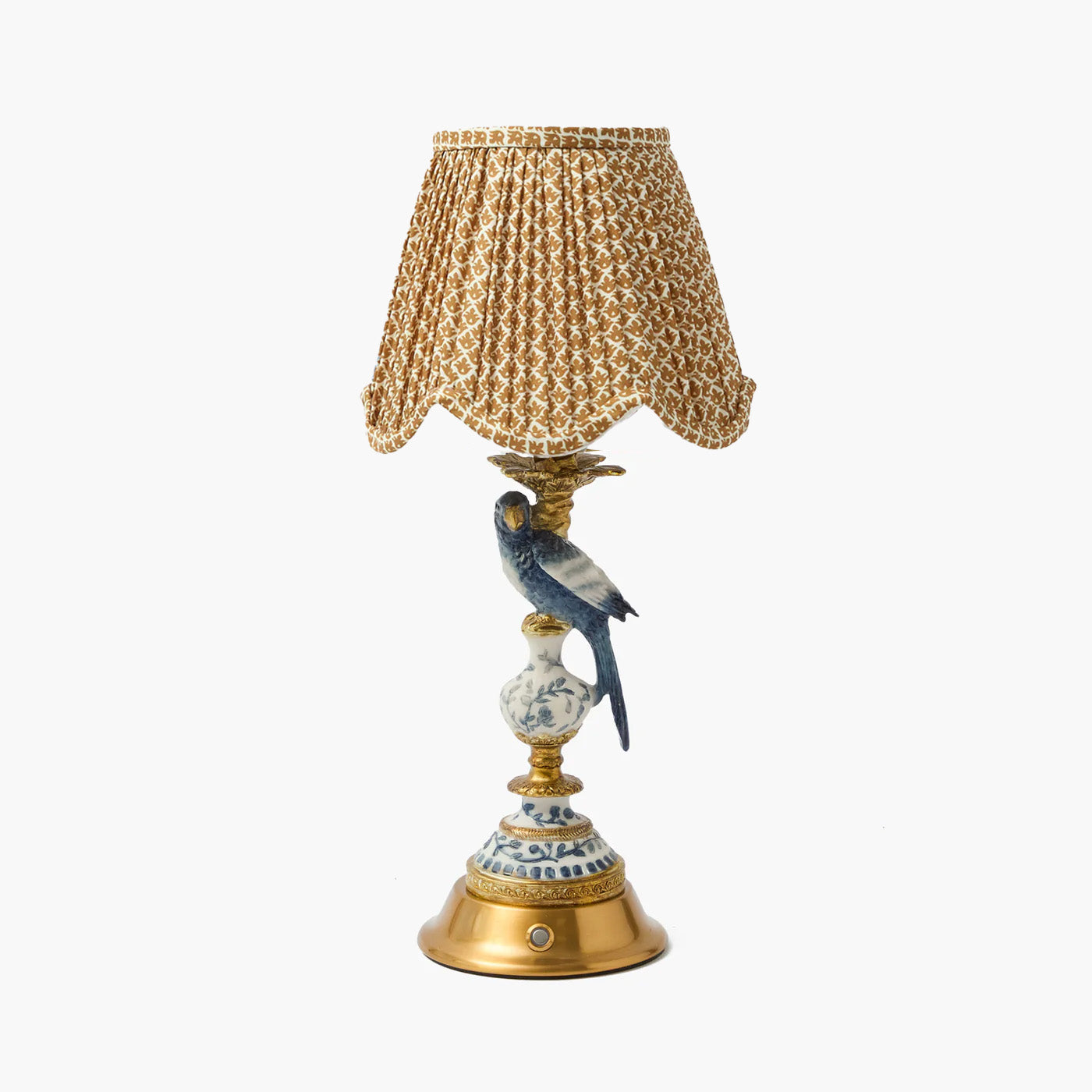 Blue Parrot Rechargeable Lamp & Caramel Lotus Scalloped Shade | Mrs. Alice