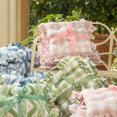 Green Gingham Ruffle Seat Pad Cushions (Set of 4)