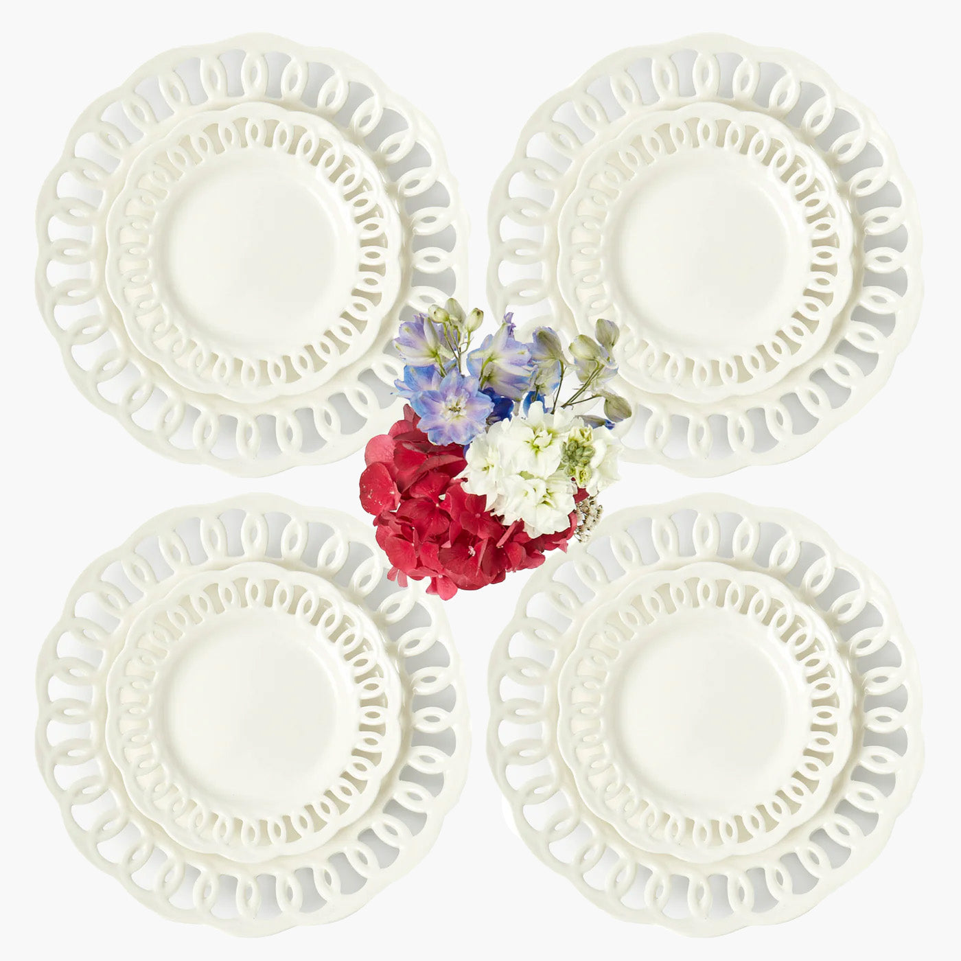White Lace Dinner & Starter Plates (Set of 8)