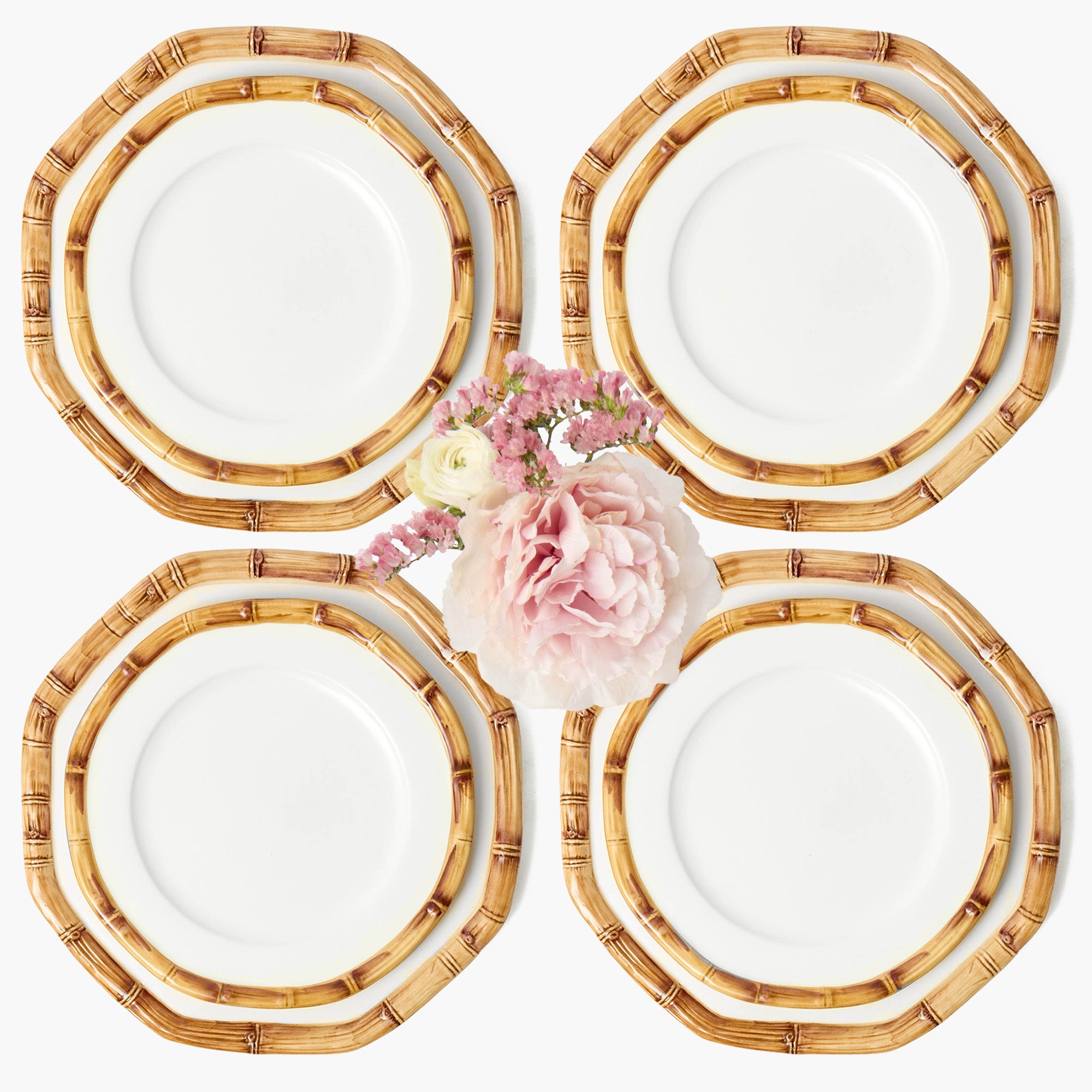 Geometric Bamboo Dinner & Starter Plates (Set of 8)
