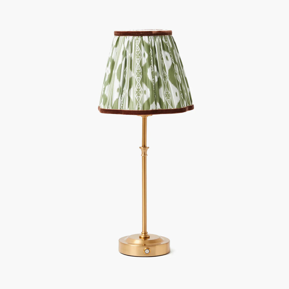 Edie Tall Rechargeable Lamp with Olive & Chocolate Ikat Shade (18cm)