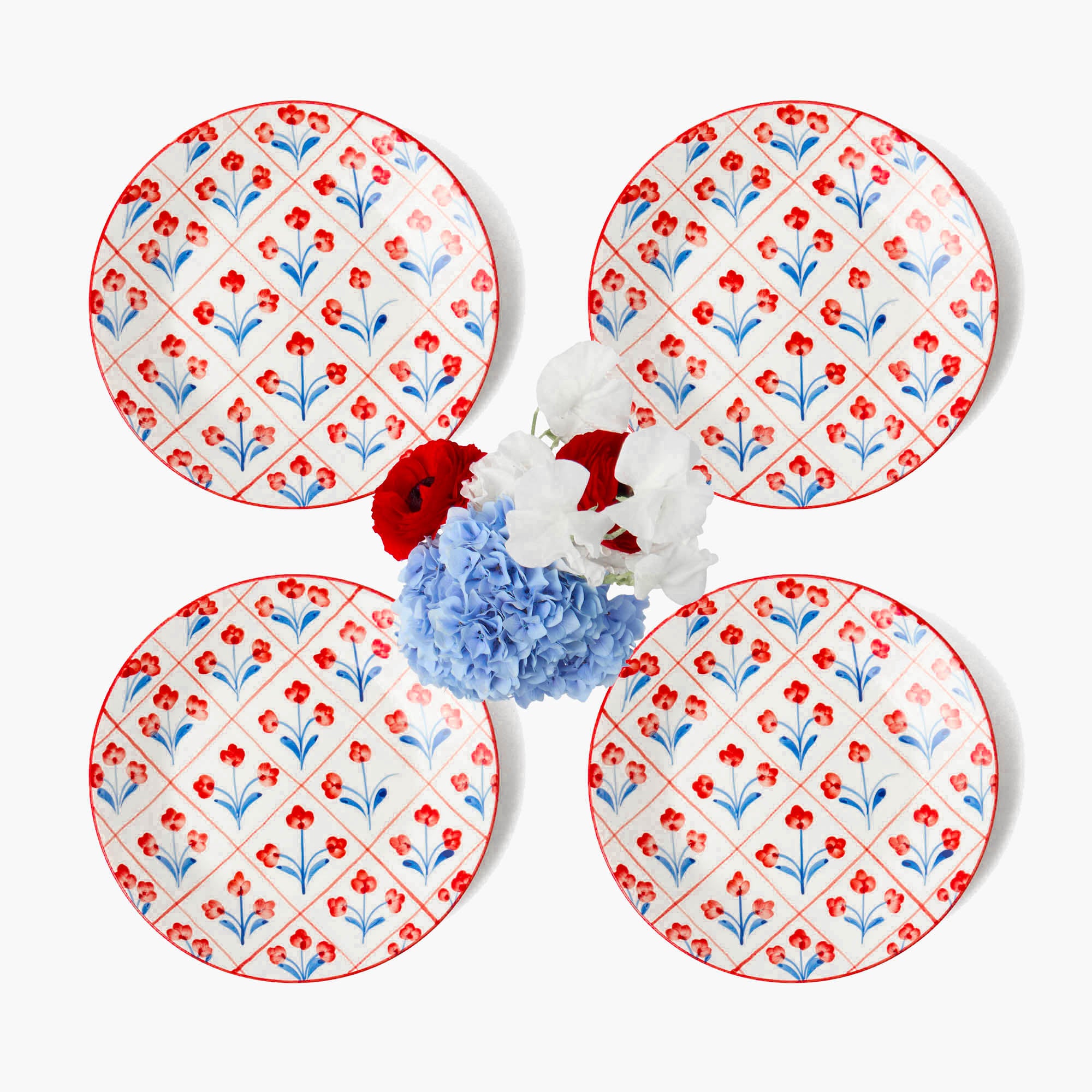 Blue & Red Floral Trellis Starter Plates (Set of 4)