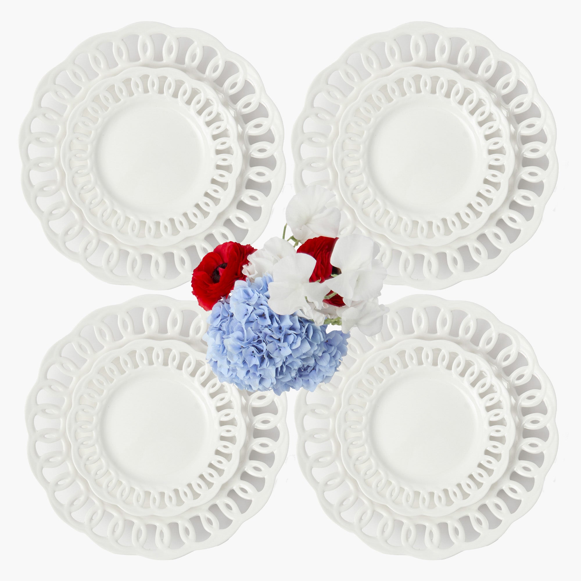 White Lace Dinner & Starter Plates (Set of 8)