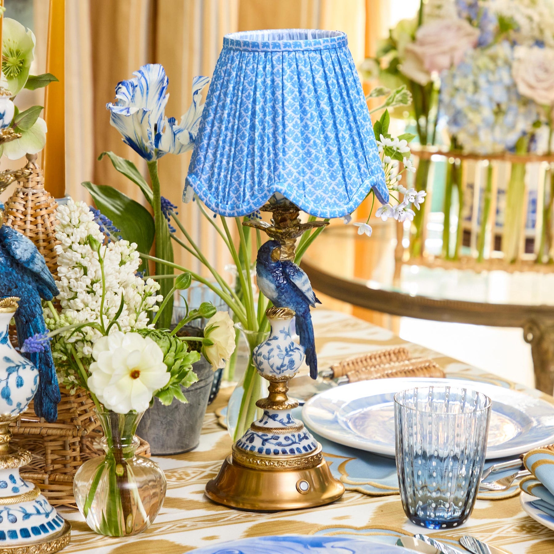 Blue Parrot Rechargeable Lamp & Blue Lotus Scallop Shade | Mrs. Alice