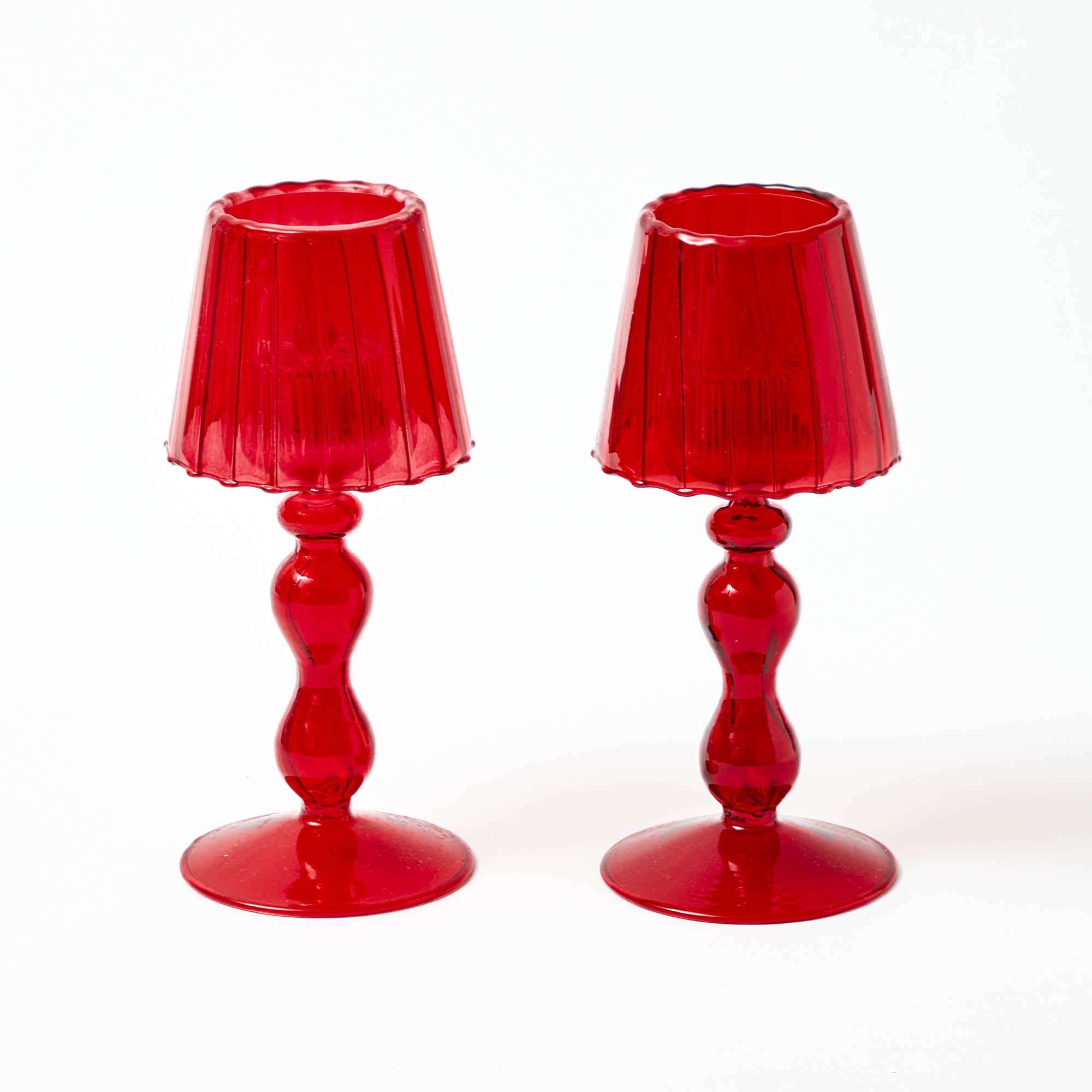 Red Glass Lantern Tea Light Holder (Pair) - 18 cm