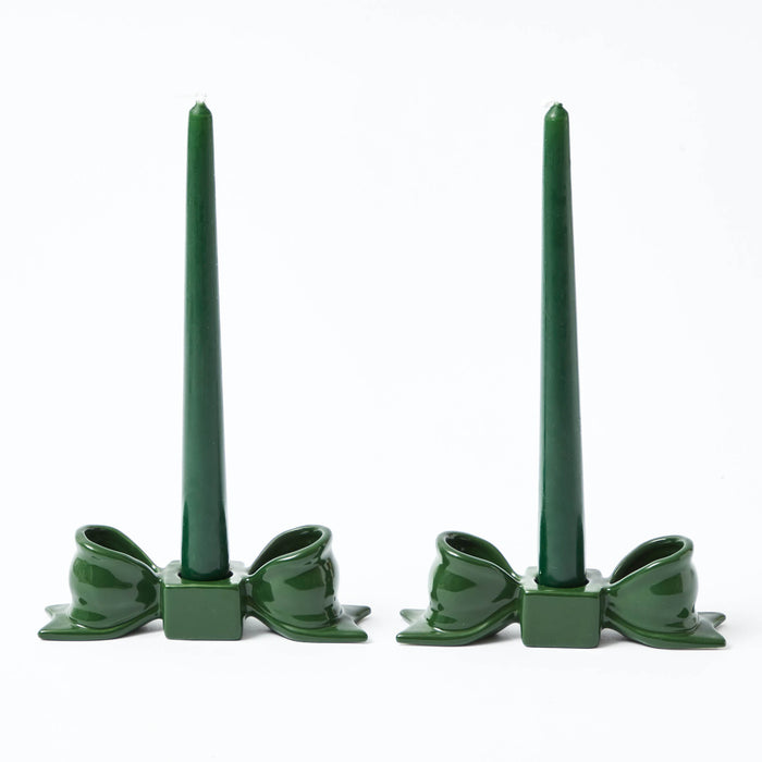 Green Ceramic Bow Candleholder (Pair)