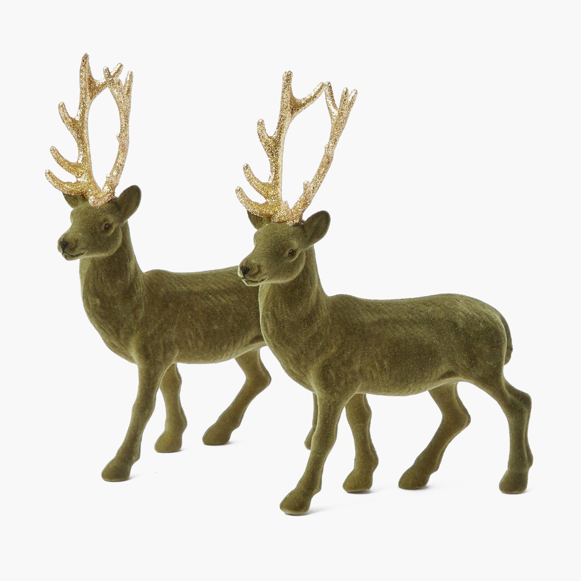 Large Olive Green Flocked Reindeer (Pair)