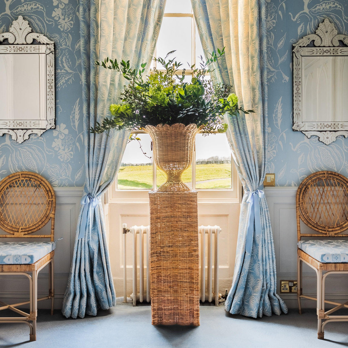Liliana Scalloped Rattan Urn & Pedestal