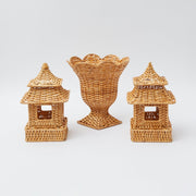 Rattan Pagoda & Urn Vase Set