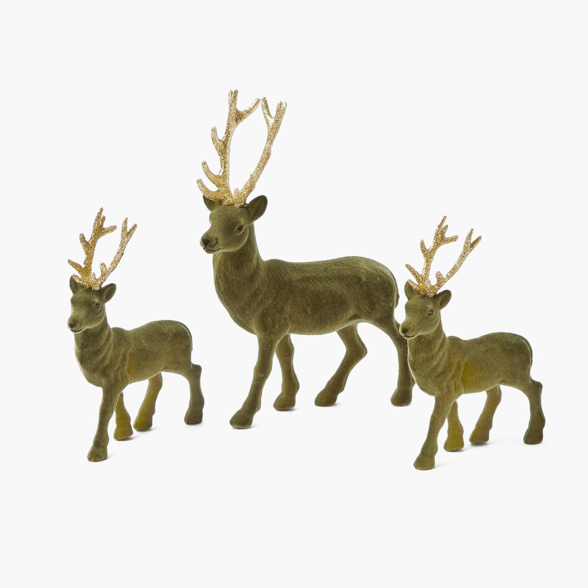 Olive Green Flocked Reindeer Family