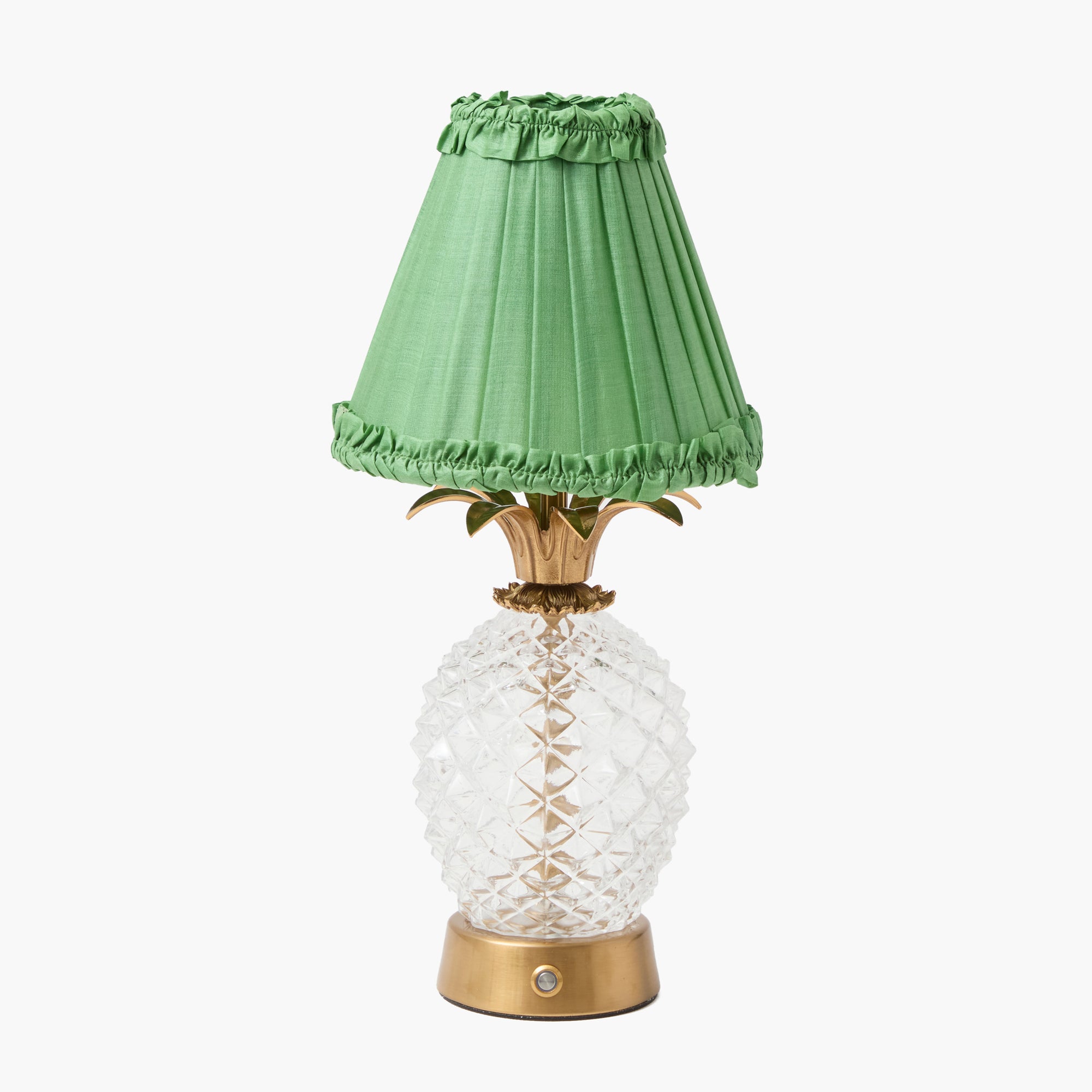 Glass Pineapple Rechargeable Lamp with Green Frilled Silk Shade (18cm)