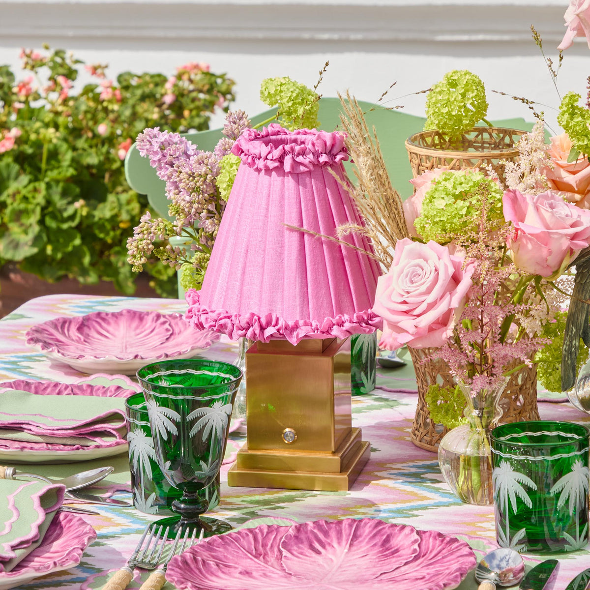 Rechargeable Lamp with Pink Frilled Shade (18cm)