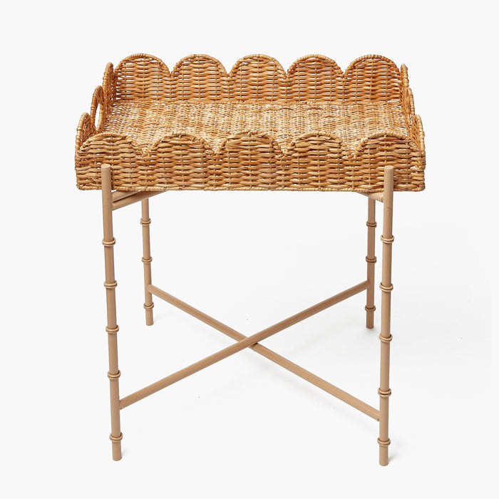 Scalloped Rattan Tray With Stand