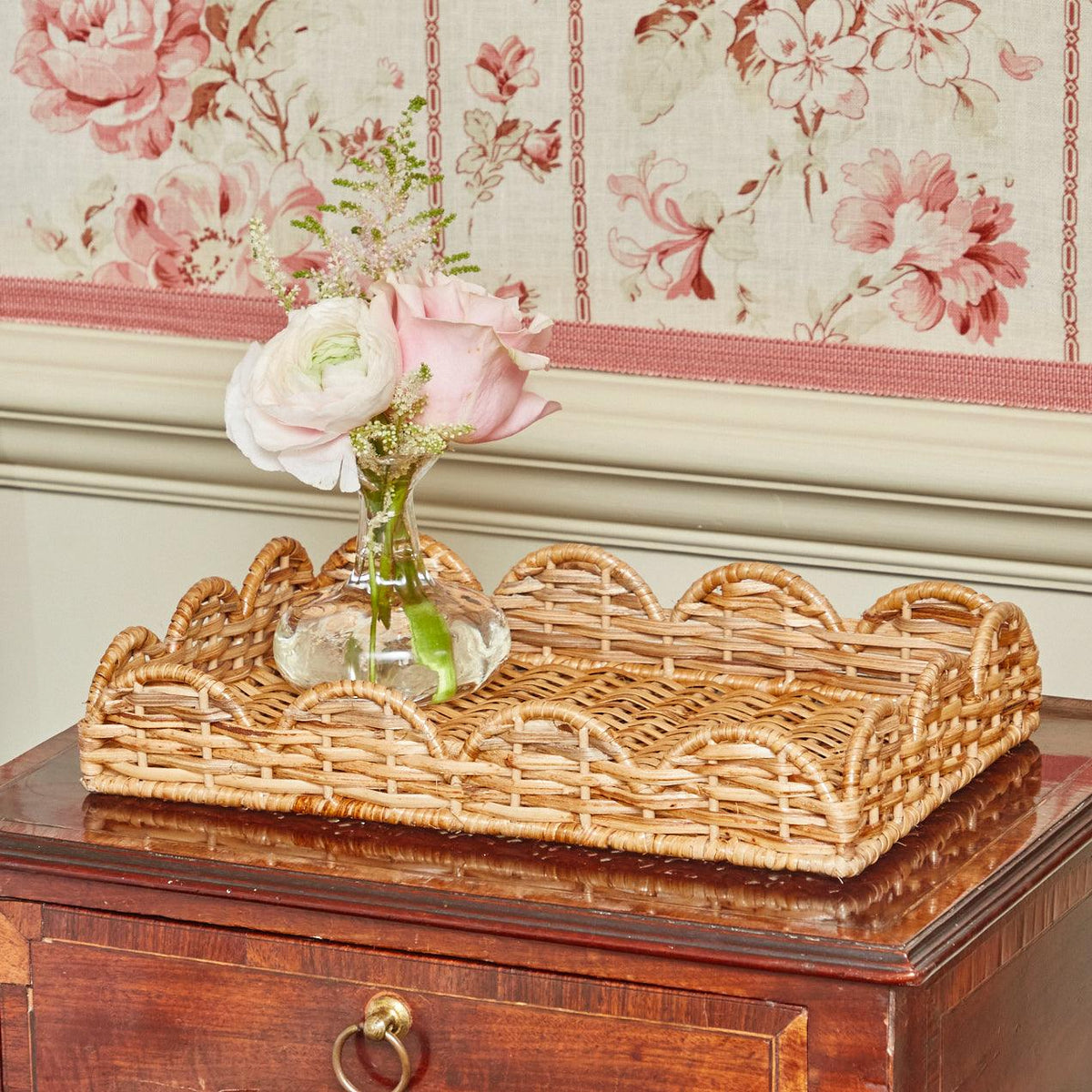 Small Scalloped Rattan Tray