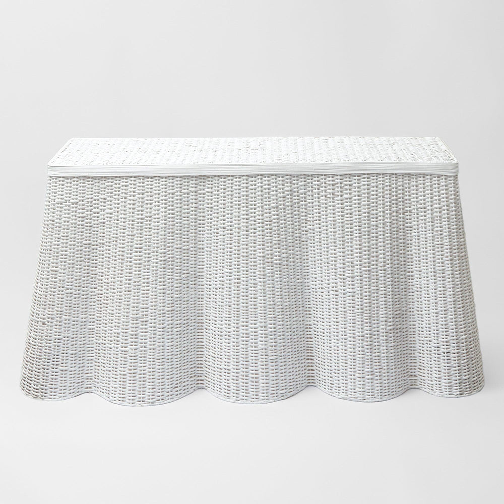 White Vivienne Rattan Scalloped Console Table