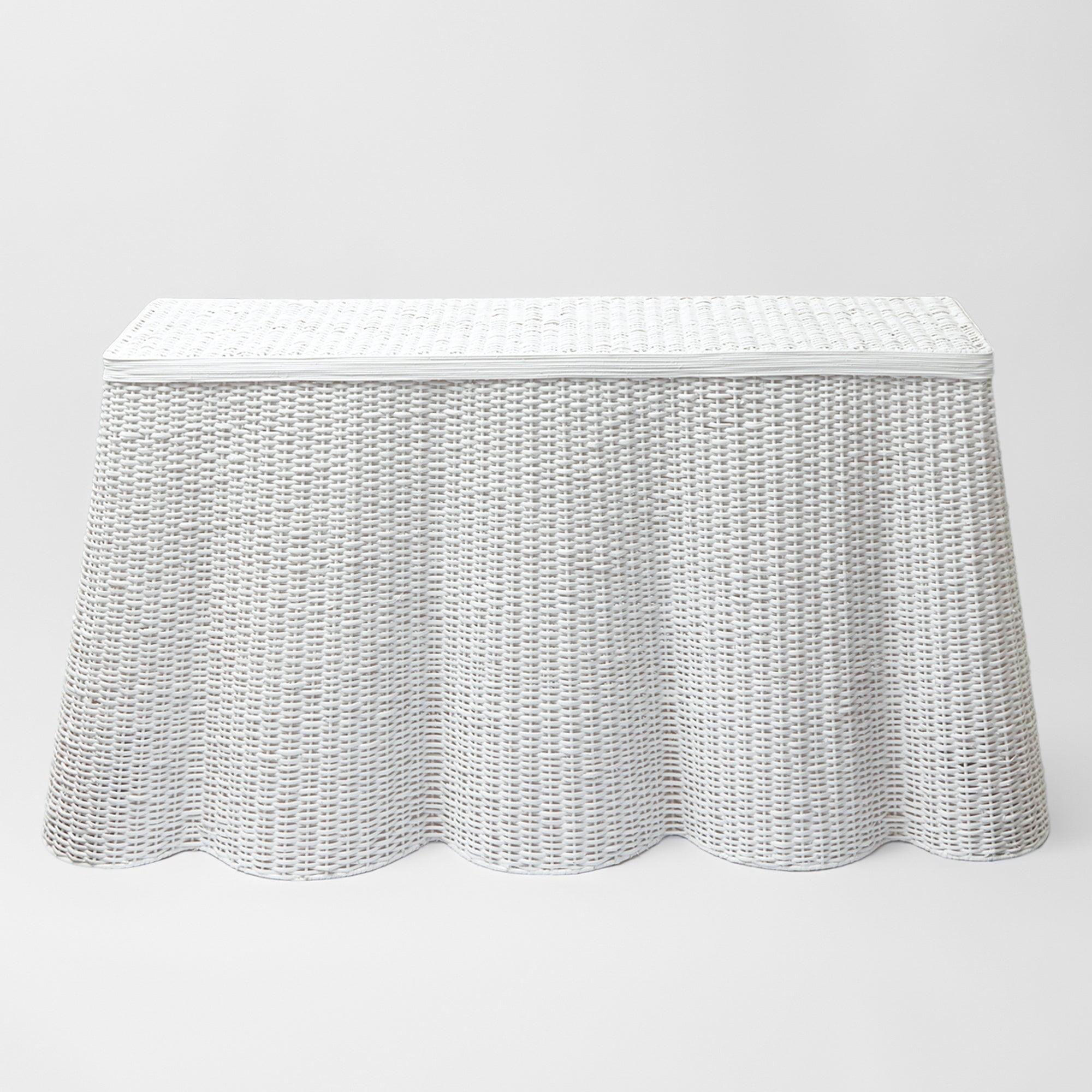 White Vivienne Rattan Scalloped Console Table