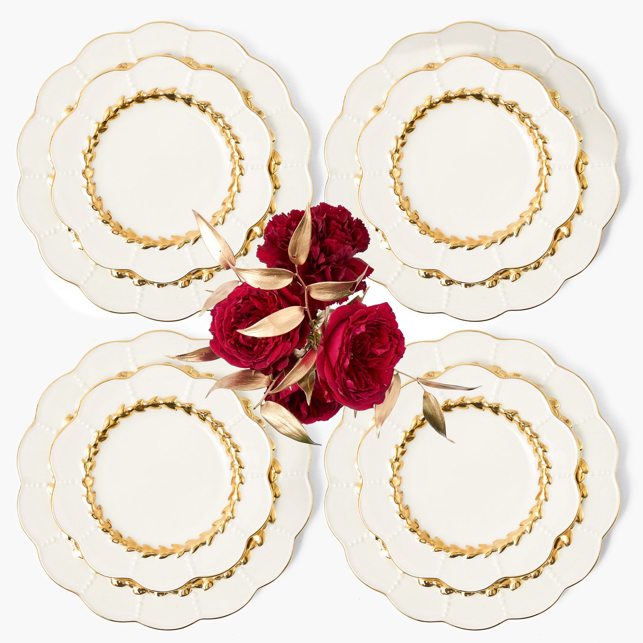 Gold Laurel Dinner & Starter Plates (Set of 8)