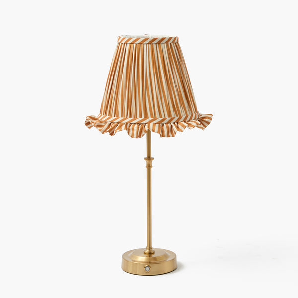 Edie Rechargeable Lamp with Mustard Striped Ruffle Shade (18cm)