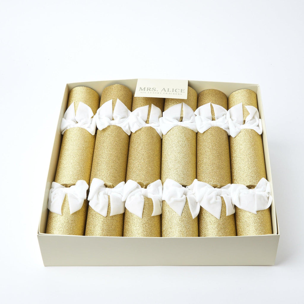 Gold Glitter Crackers with White Velvet Bows (Set of 6)– Mrs. Alice